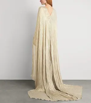 MARMAR HALIM Metallic Pleated Cape Gown