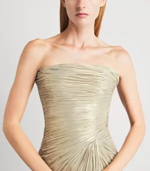 MARMAR HALIM Metallic Pleated Cape Gown