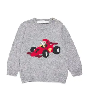PER TE Knit Car Motif Sweater - Grey