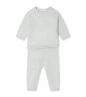 Bonpoint Cotton-cashmere Top And Trousers Set - Blue