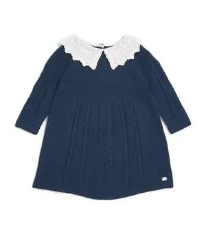 TARTINE ET CHOCOLAT Wool-blend Lace-collar Knitted Dress - Navy