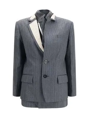 Sacai Pinstripe Single Breasted Jacket - Gray