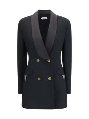 Versace Wool Double Breasted Blazer - Black