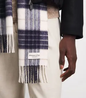 Johnstons Of Elgin Cashmere Tartan Scarf - White