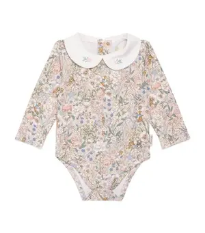 Harrods Cotton Printed Bodysuit With Embroidered Collar