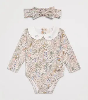 Harrods Cotton Printed Bodysuit With Embroidered Collar