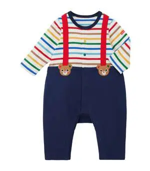 MIKI HOUSE Cotton Stripe Playsuit - Navy