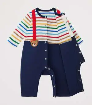 MIKI HOUSE Cotton Stripe Playsuit