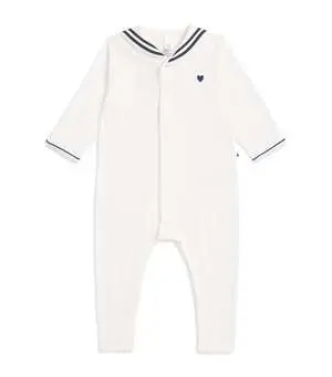 Petit Bateau Cotton Collared Playsuit - White