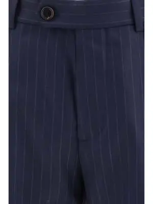 Brunello Cucinelli Virgin Wool Batavia Pinstriped Pants - Blue