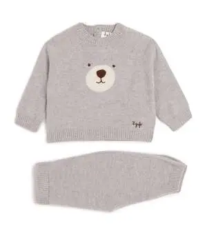 IL GUFO Wool Bear Motif Sweater And Sweatpants Set