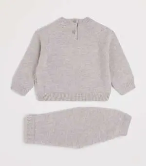 IL GUFO Wool Bear Motif Sweater And Sweatpants Set