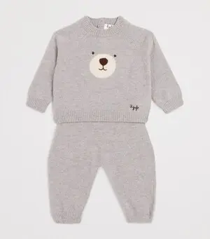 IL GUFO Wool Bear Motif Sweater And Sweatpants Set