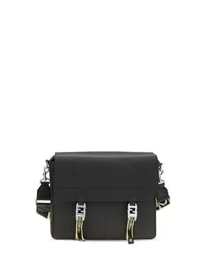 Fendi Flow Mess Medium Roman Leather Crossbody Bag - Black