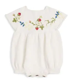 SHIRLEY BREDAL Cotton Embroidered Strawberry Bodysuit - White