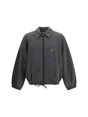 Jacquemus Embroidered Zip-up Jacket With Drawstring Hem - Gray