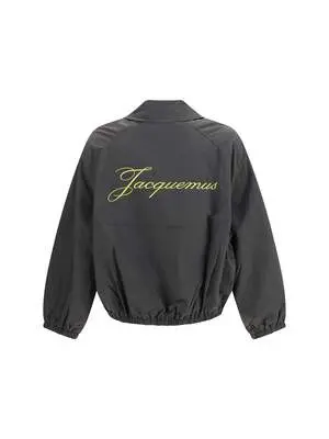 Jacquemus Embroidered Zip-up Jacket With Drawstring Hem - Gray