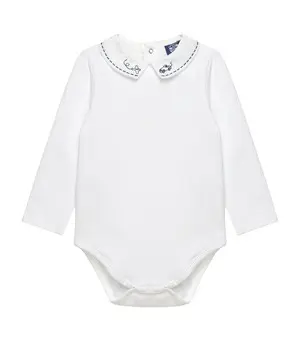 Trotters Stretch Cotton Bodysuit With Peter Pan Collar