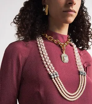 Alessandra Rich Faux Pearl Layered Necklace
