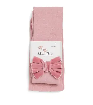 MEIA PATA Cotton Blend Bow Tights