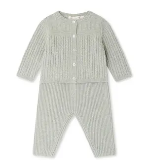 Bonpoint Cable Knit Cardigan And Ribbed Trousers Set