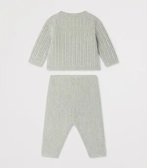 Bonpoint Cable Knit Cardigan And Ribbed Trousers Set