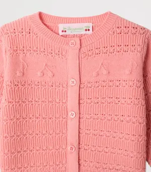 Bonpoint Wool-blend Cardigan With Cherry Applique