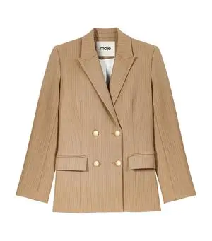 Maje Wool-blend Striped Double-breasted Blazer - Beige