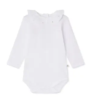 Bonpoint Organic Cotton Ruffled Bodysuit - White