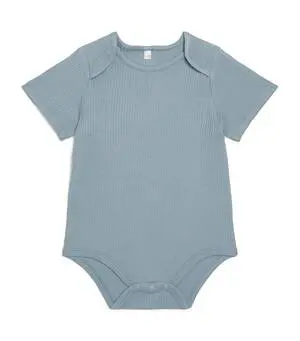 MORI Bamboo-blend Short-sleeve Ribbed Bodysuit - Blue