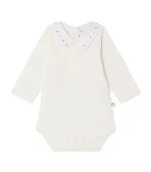 Bonpoint Cotton Embroidered Julliet Bodysuit - White
