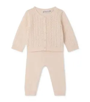 Bonpoint Cotton Pointelle Cardigan And Trouser Set
