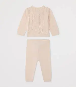 Bonpoint Cotton Pointelle Cardigan And Trouser Set
