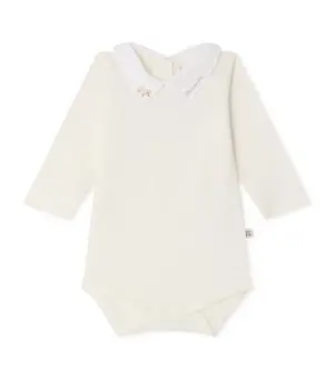 Bonpoint Cotton Embroidered Julliet Bodysuit - White