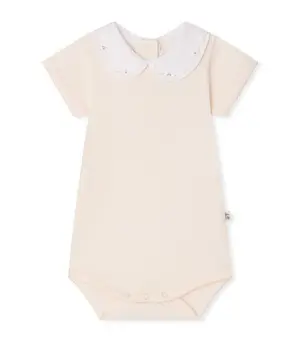 Bonpoint Organic Cotton Cygné Bodysuit With Peter Pan Collar
