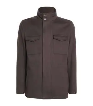 Herno Virgin Wool-cashmere Field Jacket With Stand Collar And Zip-up Hood