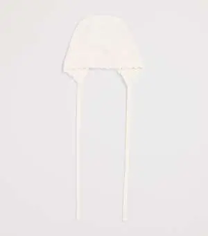 PAZ RODRIGUEZ Cotton Knit Bonnet With Lace Trim