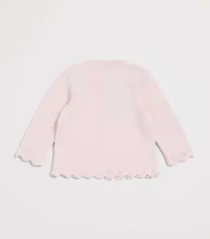 PAZ RODRIGUEZ Cotton Knit Cardigan With Pom-pom Trim
