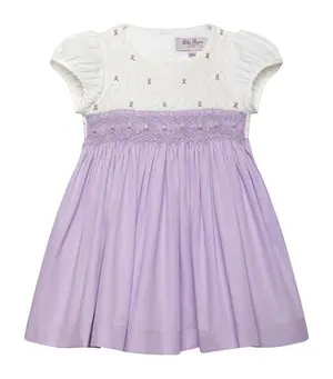 Trotters Cotton Rose Smocked Dress - Purple