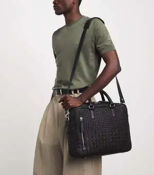 Officine Creative Leather Woven Armor Briefcase