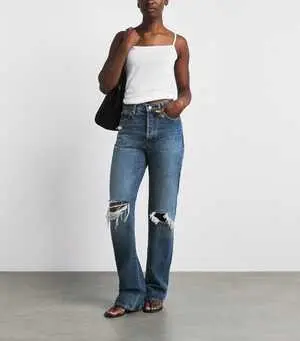 FRAME Distressed The Vertical Straight Jeans