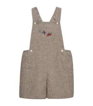 Trotters Alfie Embroidered Dungarees - Neutral