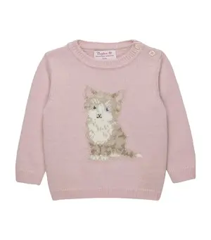Trotters Jacquard Kitten Motif Cashmere & Merino Sweater