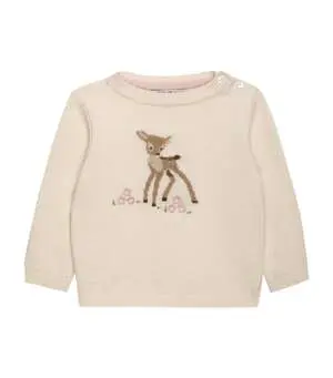 Trotters Wool-blend Fawn Intarsia Sweater