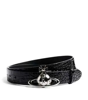 VIVIENNE WESTWOOD Croc-embossed Leather Orb Belt