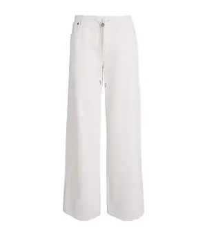 Still Here Drawstring Sport Wide-leg Jeans - Ivory
