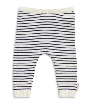 Harrods Cotton Knitted Stripe Bear Trousers - Blue