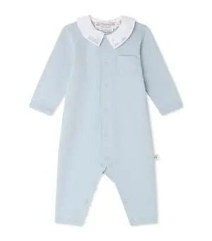 Bonpoint Cotton Embroidered-collar Playsuit - Blue