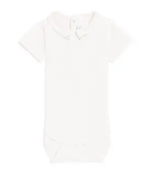 TARTINE ET CHOCOLAT Stretch Cotton Collared Bodysuit With Dinosaur Embroidery