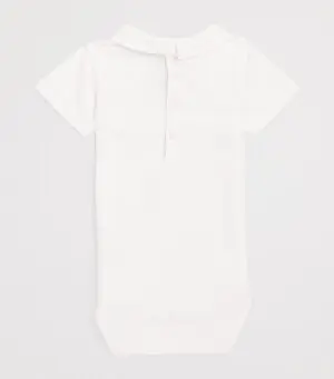 TARTINE ET CHOCOLAT Stretch Cotton Collared Bodysuit With Dinosaur Embroidery
